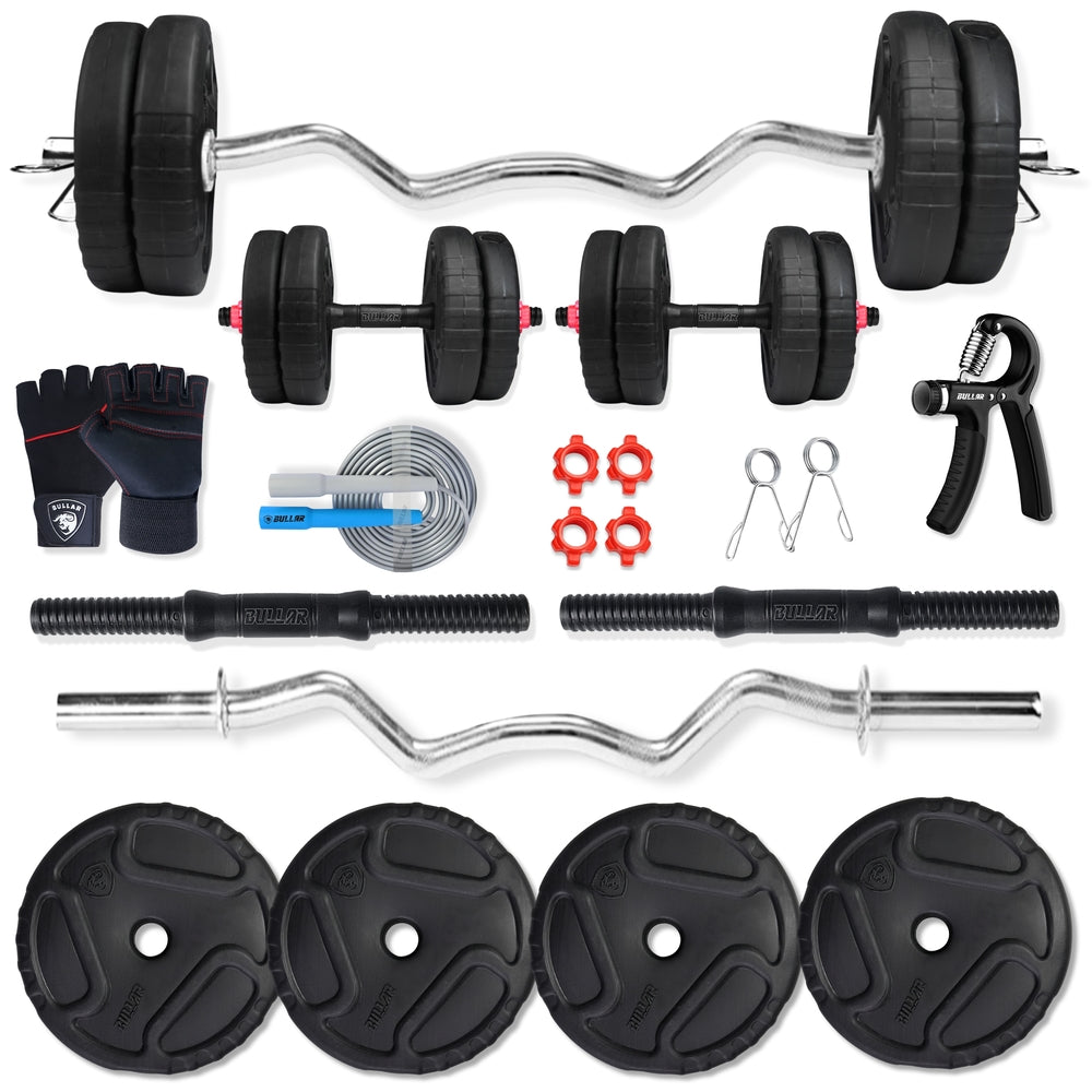 Premium PVC 2.0 Adjustable Home Gym Set Combo with 3 Ft. Curl Rod & Ac ...